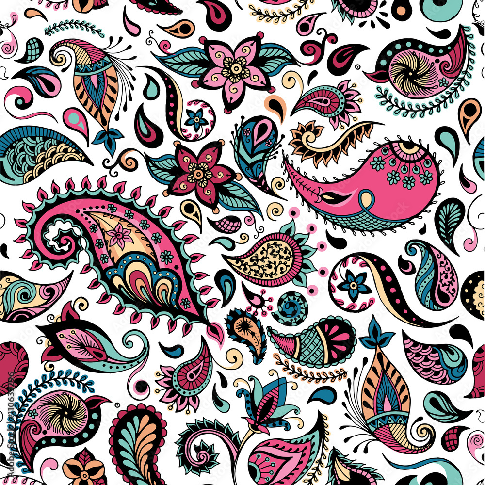 Vector vivid flower pattern. Seamless botanic texture, detailed flowers ...