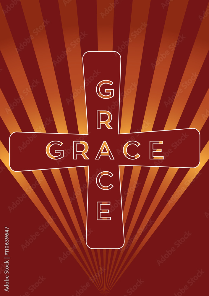 The cross with the word grace on an abstract background with sun Stock ...