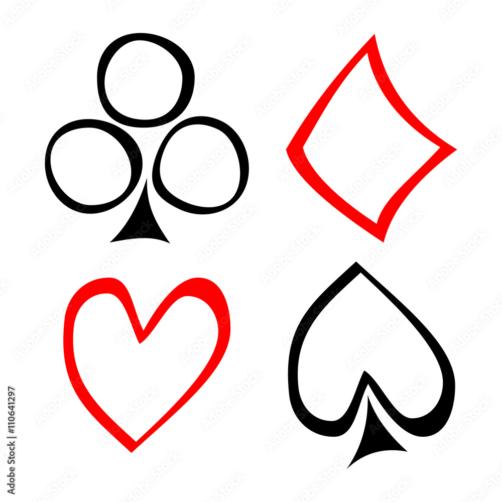 Vector set of playing card symbols. Hand drawn black and red icons ...