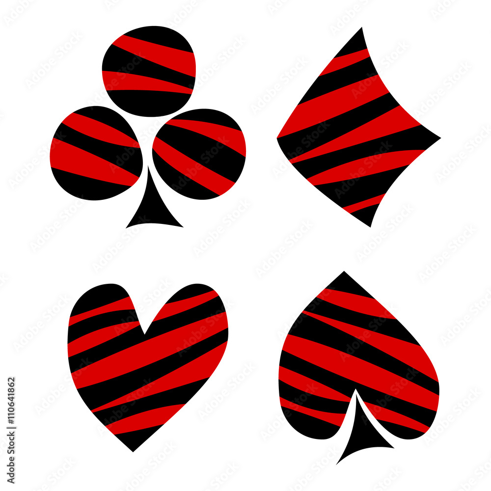 Vector set of playing card symbols. Hand drawn decorative black and red ...