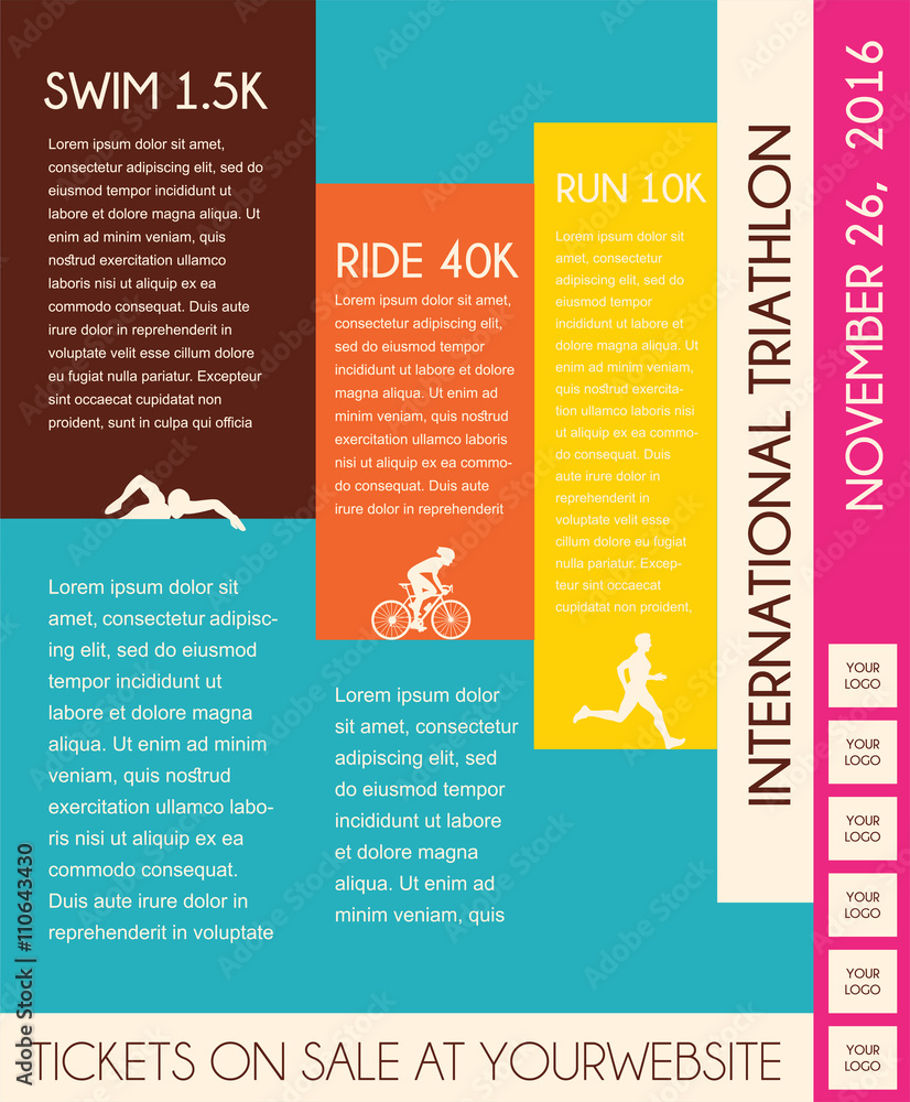 Vector illustration triathlon, flat design. poster template Stock ...