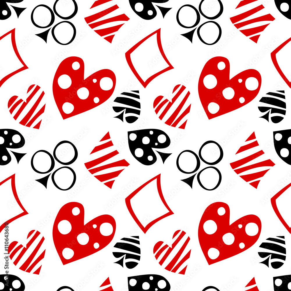Seamless vector pattern with icons of playings cards. Background with ...