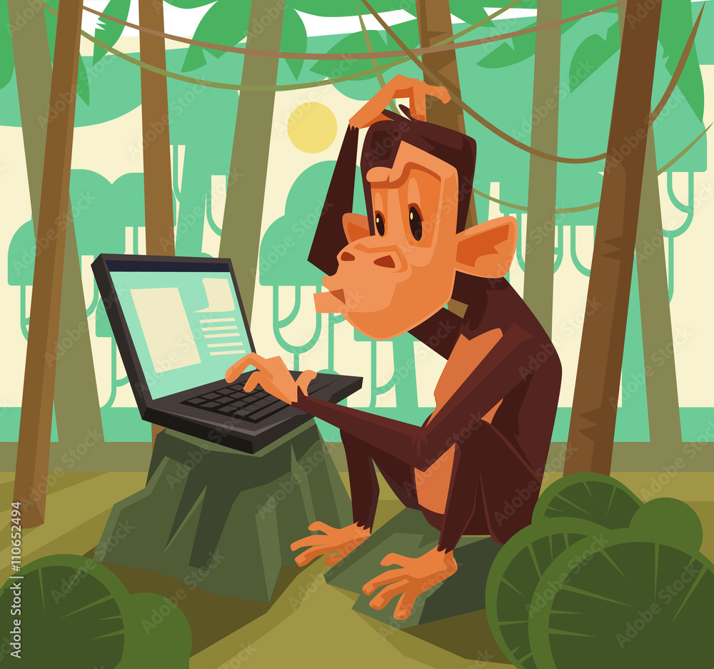 Monkey with laptop. Vector flat cartoon illustration Stock Vector ...