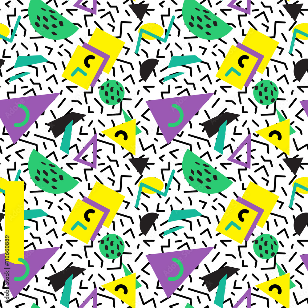 Seamless geometric vintage pattern in retro 80s style, memphis. Ideal ...