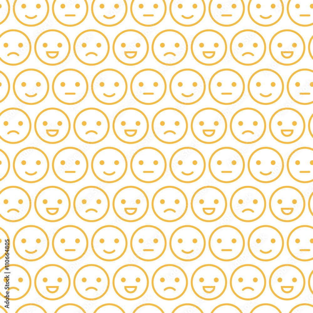 Cute yellow smiley faces, emotions seamless pattern background ...