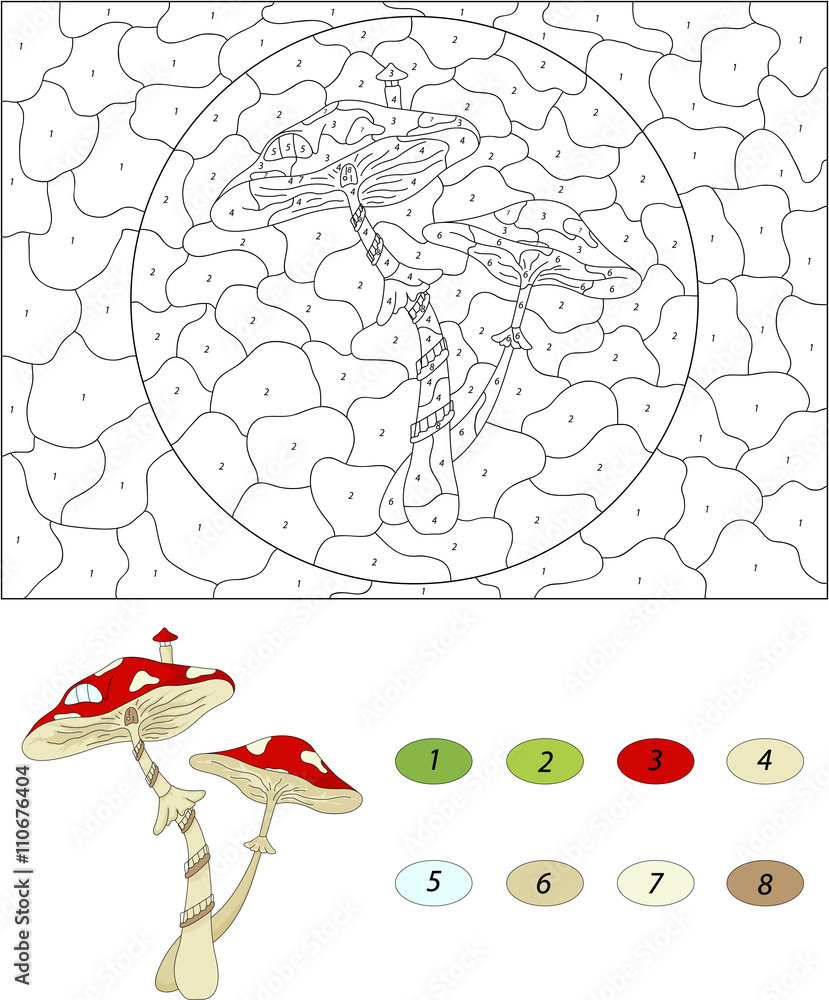 Cartoon mushroom house. Color by number educational game for kid Stock ...