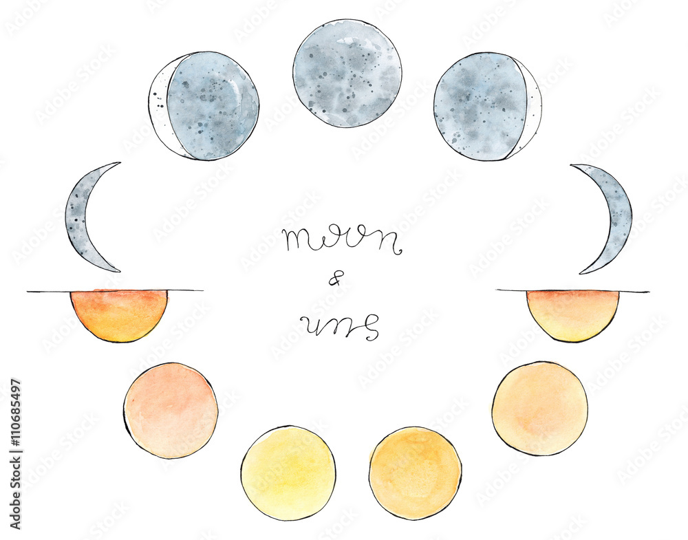 Watercolor Sun And Moon