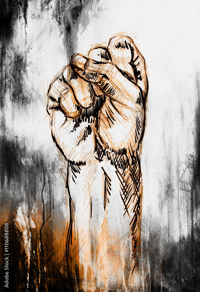 fist drawing, pencil sketch on paper, Color effect. Stock Illustration ...