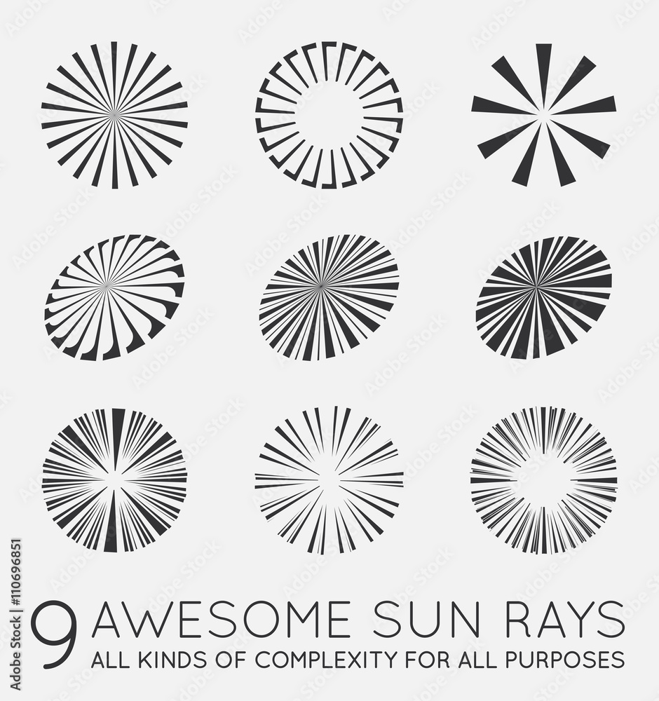 Set of Sunburst Vector Rays of Sun Stock Vector | Adobe Stock