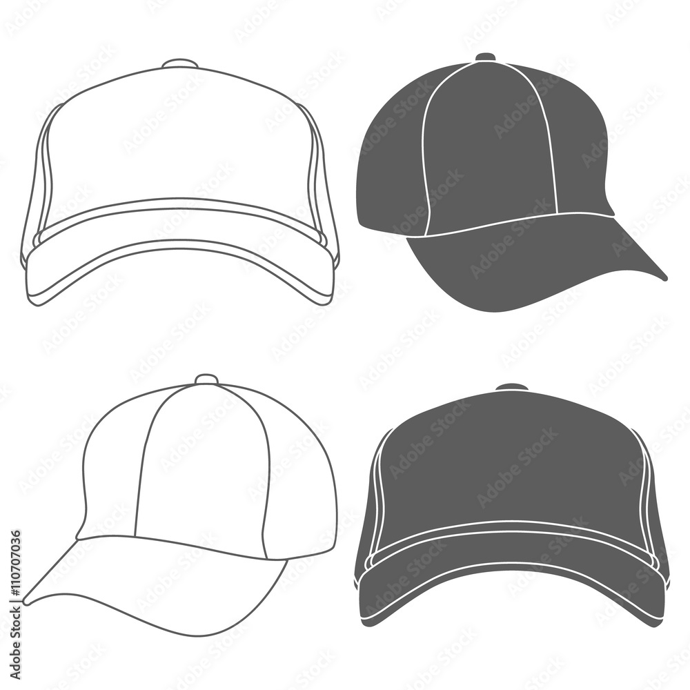 Baseball Cap Outline Silhouette Template isolated on white. Vector ...