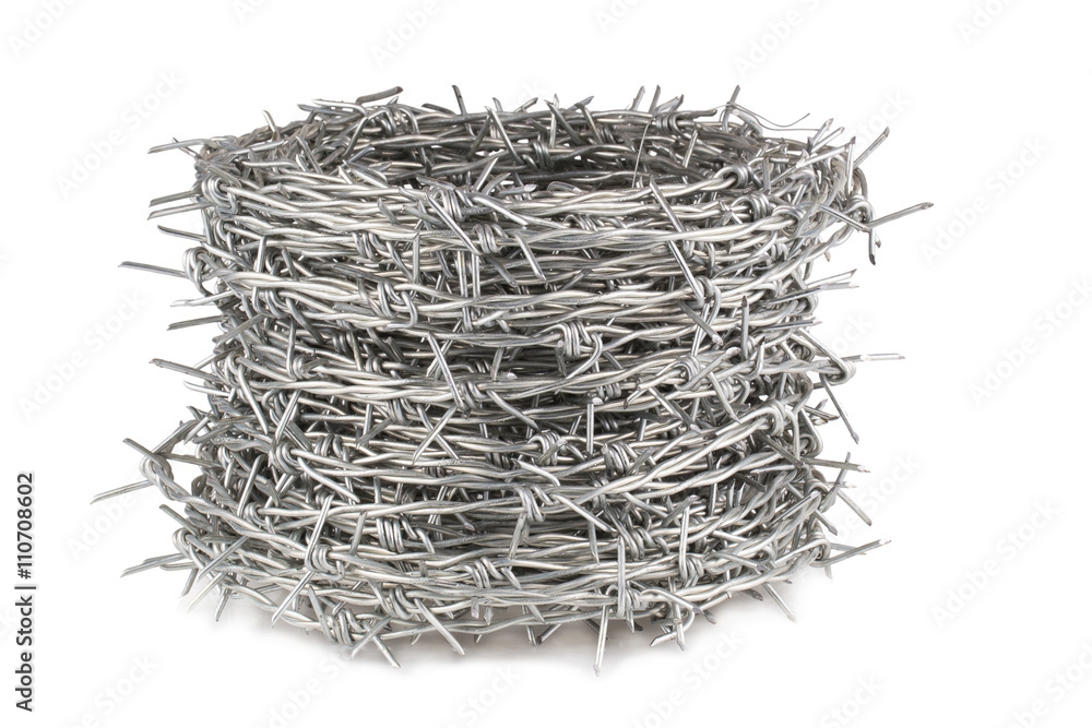 Roll up of barbed wire on white background Stock Photo | Adobe Stock