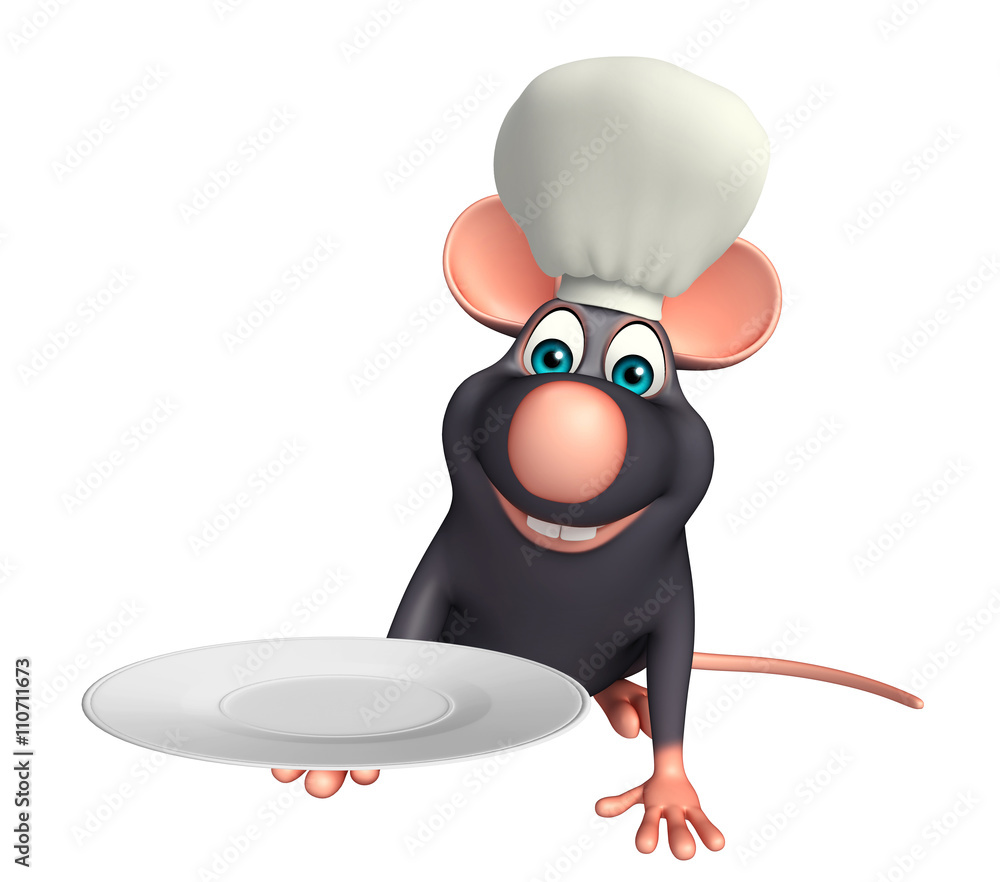 Rat cartoon character with chef hat and dinner plate Stock Illustration ...