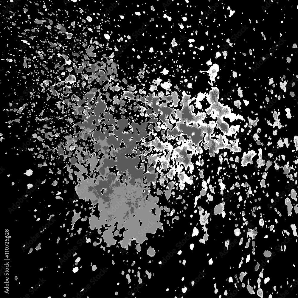 Vector silver paint splash, splatter, and blob shiny on black ...