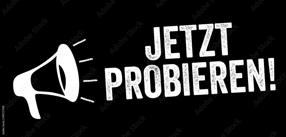 Kreidetafel Schild Tafel mit Megaphon und Jetzt probieren Stock Photo ...