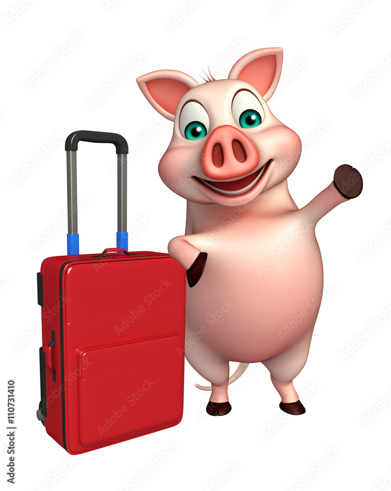 Pig cartoon character with travell bag Stock Illustration | Adobe Stock