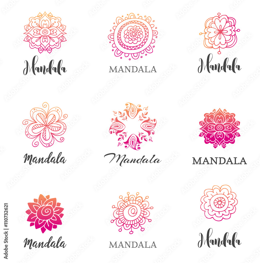 collection of hand drawn mandalas, shapes and symbols Stock Vector ...