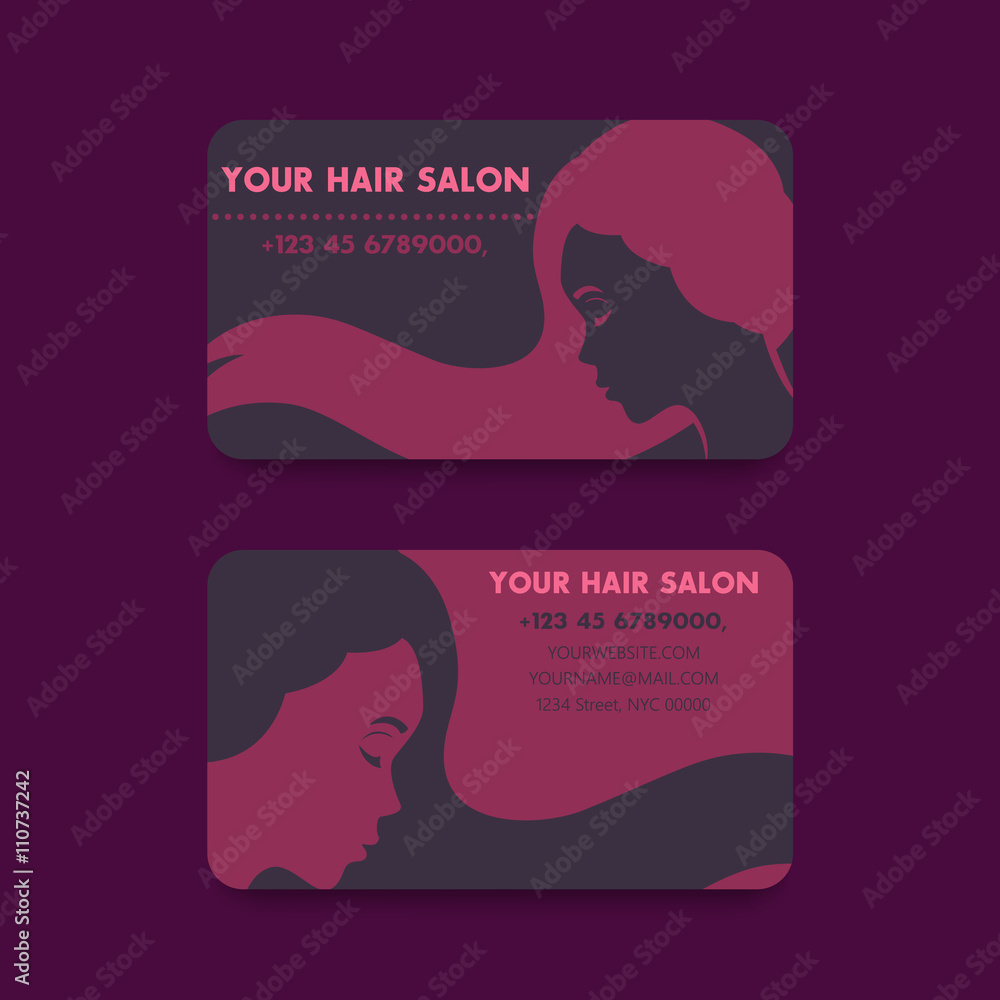 Business card design template for hair salon with long-haired girl ...