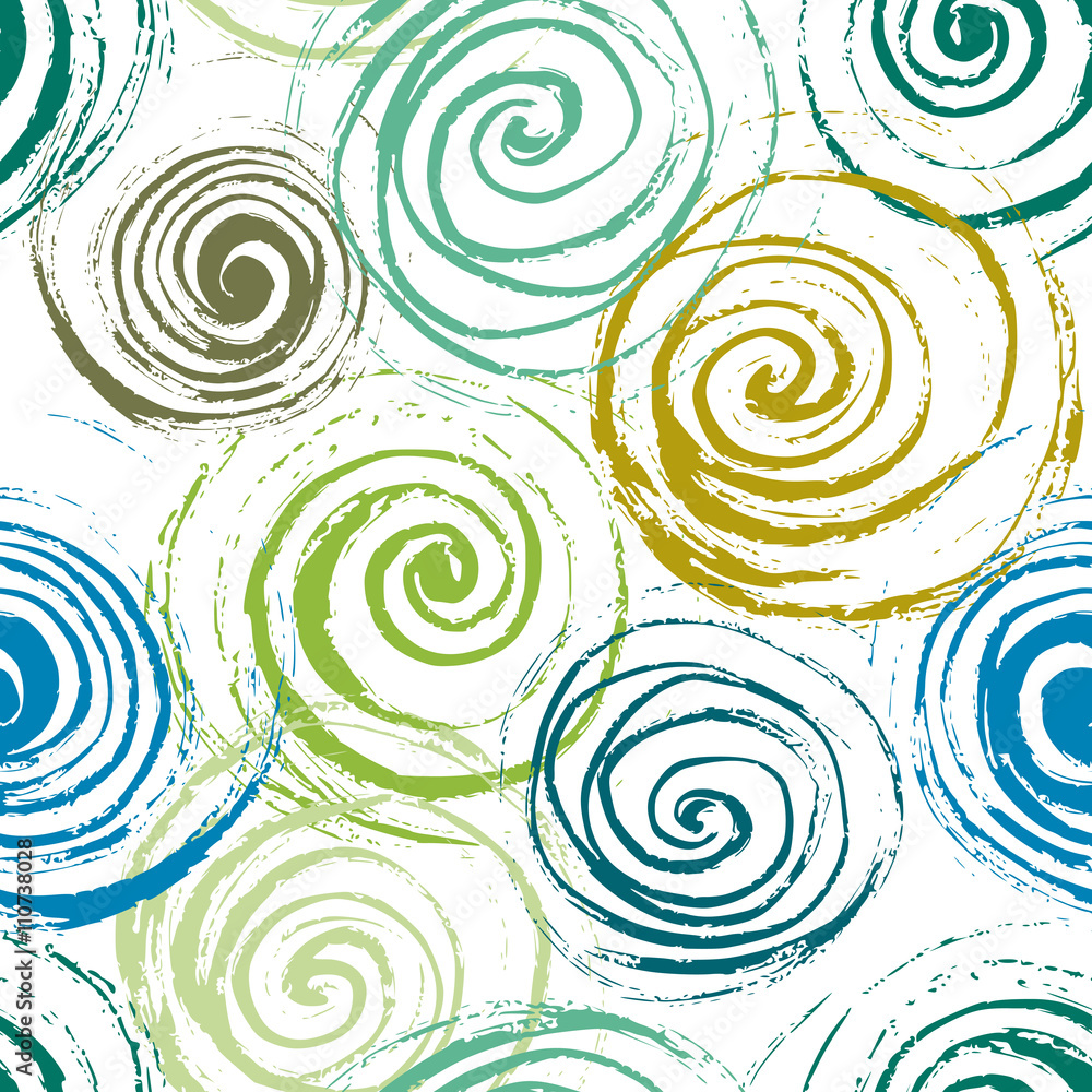 Swirl seamless pattern. Hand drawn black spirals, free layout. Colors ...