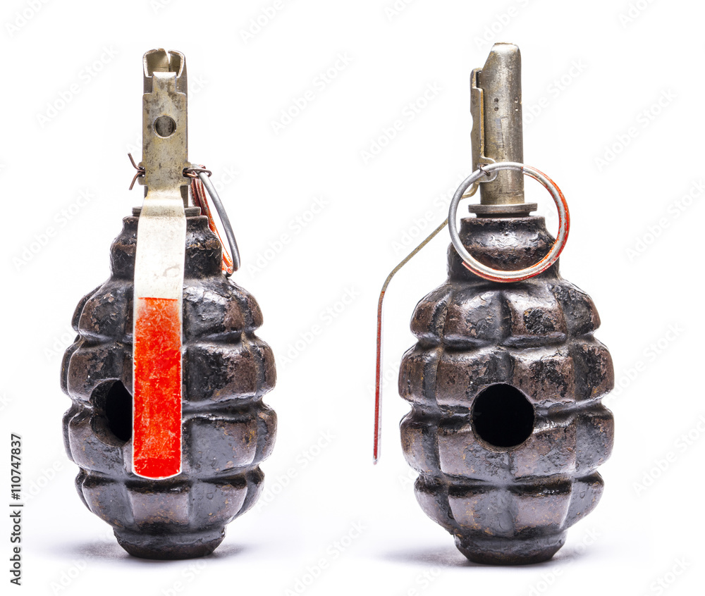Fragmentation grenade, with hole, isolated on white backfround foto de ...