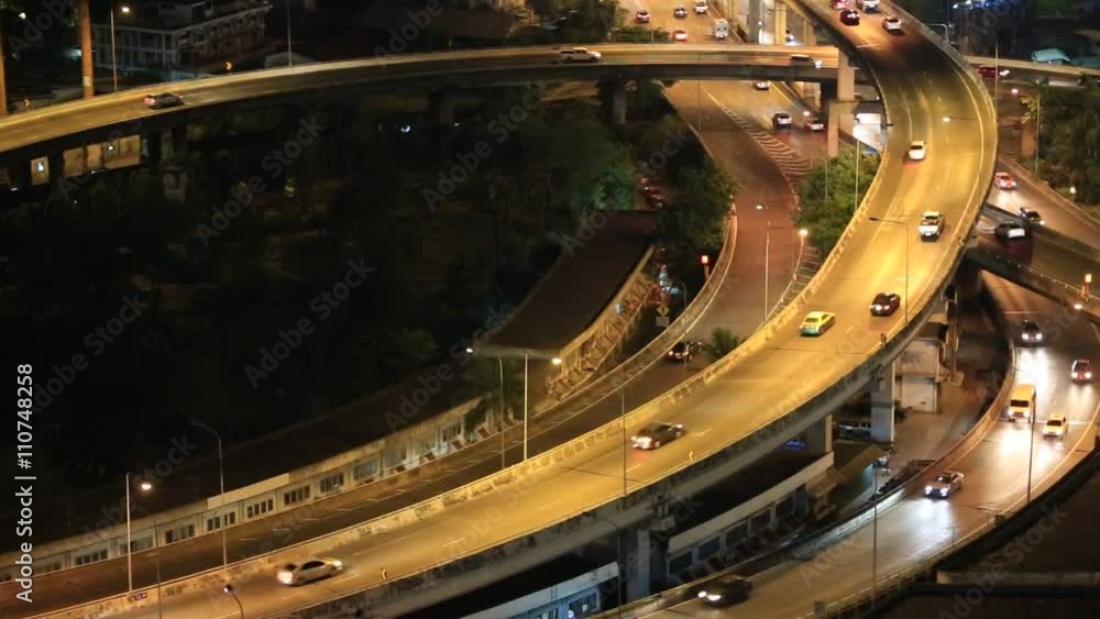 Bangkok Expressway and Highway top view, Night scene with traffic light ...