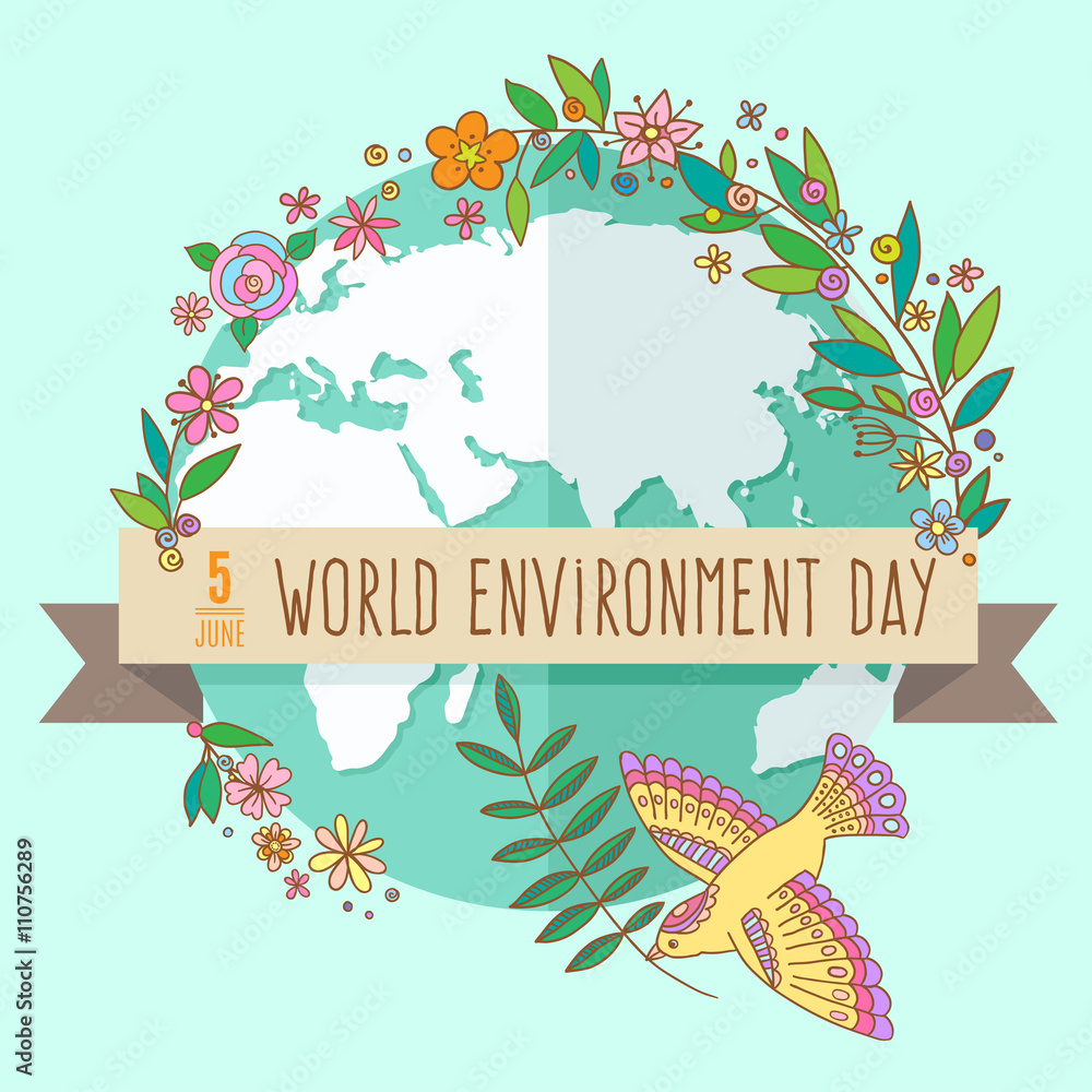 World environment day concept with mother earth globe and green leaves ...