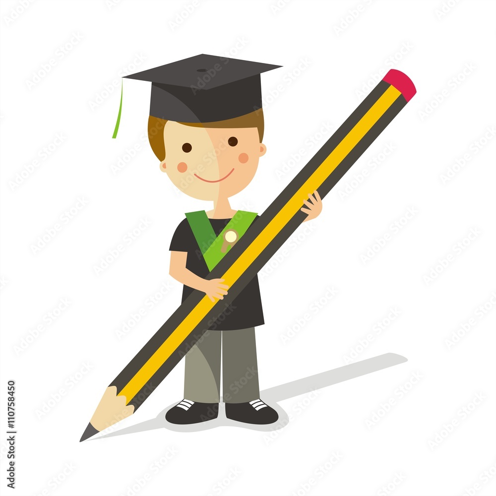 Niño graduado con beca, diploma y birrete de color verde sujetando un ... Niño graduado con beca, diploma y birrete de color verde sujetando un ...