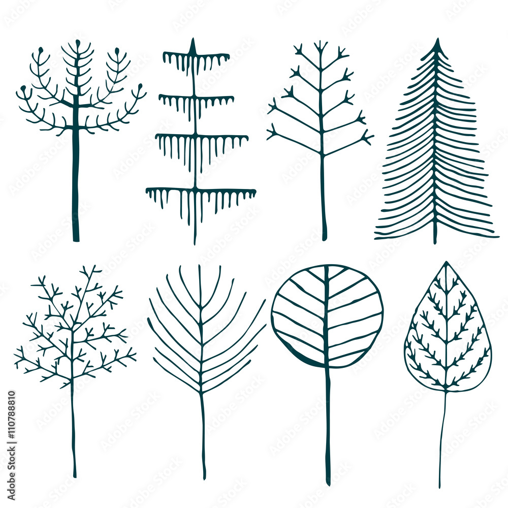 Forest trees set. Handdrawn illustration of Trees. Vector Illustration ...