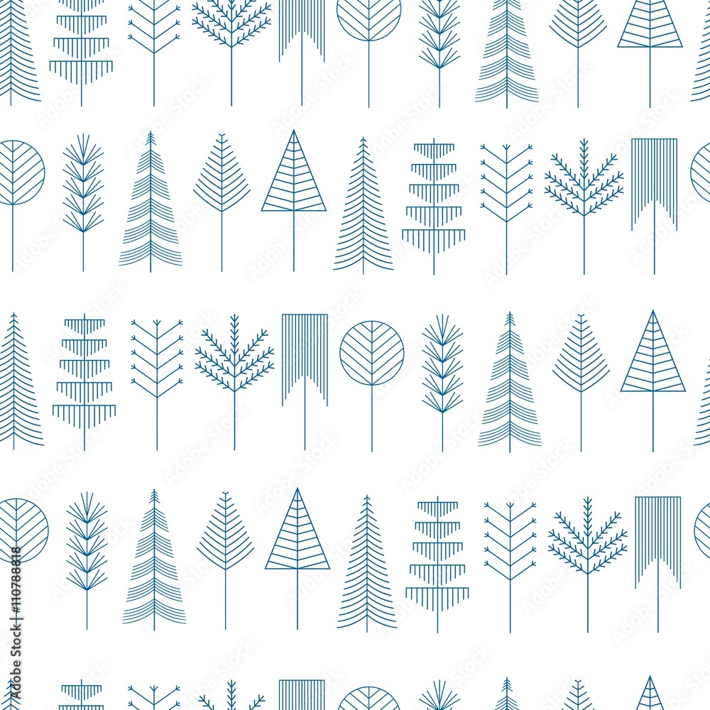 Forest trees seamless pattern. Line illustration of trees. Hipster and ...