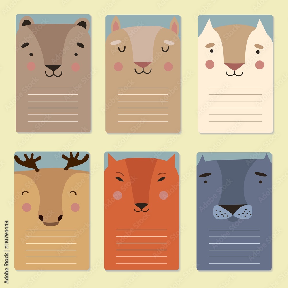 Set of printable cards with cute Wild Animals - Fox, Bear, Rabbit, Elk ...