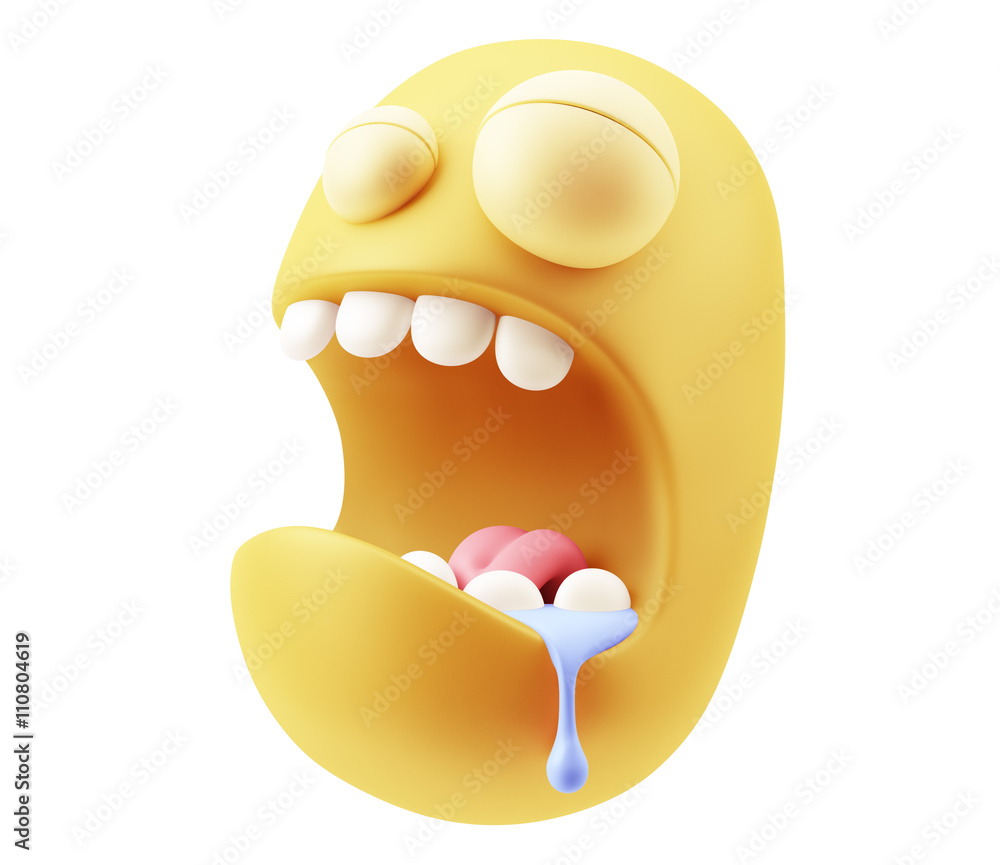 Sleep Drooling Emoticon Character Face Expression. 3d Rendering. Stock ...