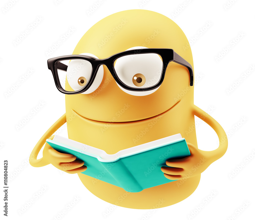 Studying Emoticon Character Face Expression. 3d Rendering. ilustración ...