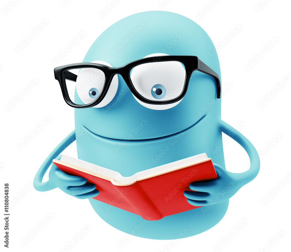 Studying Emoticon Character Face Expression. 3d Rendering. Stock ...