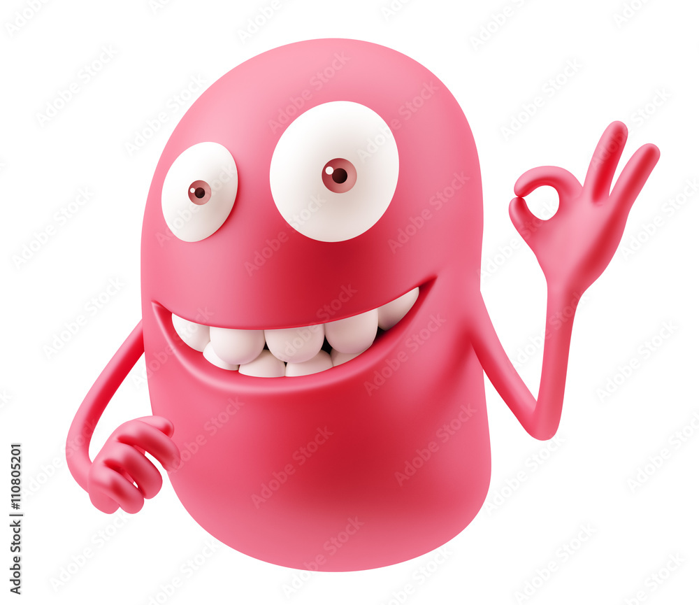 OK Emoticon Face. 3d Rendering. Stock Illustration | Adobe Stock