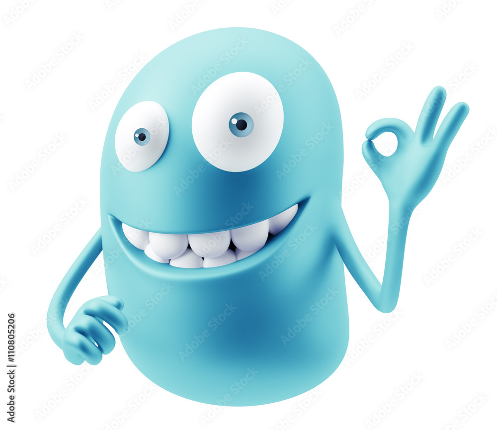 OK Emoticon Face. 3d Rendering. Stock Illustration | Adobe Stock