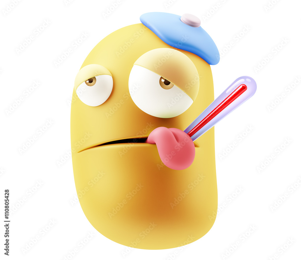 ILL Emoticon Character Face Expression. 3d Rendering. Stock ...