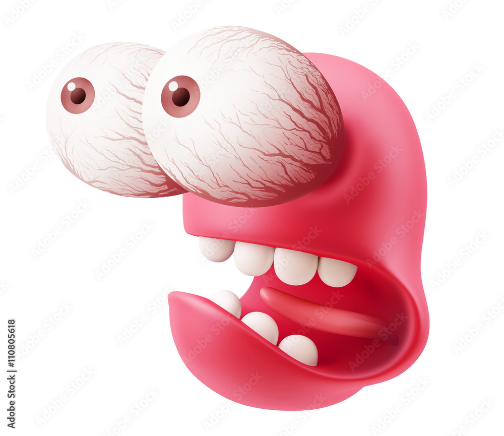 Shocked Emoticon Character Face Expression. 3d Rendering. Stock ...