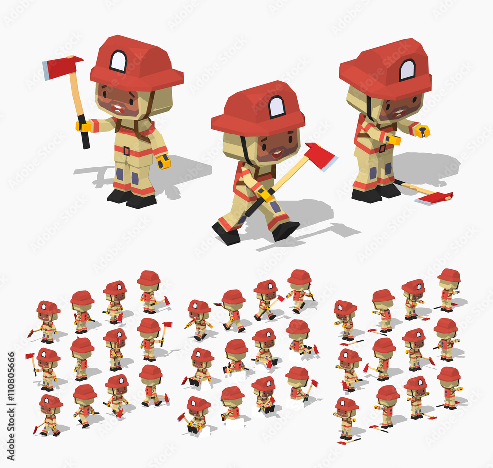 Firefighter. 3D lowpoly isometric vector illustration. The set of ...