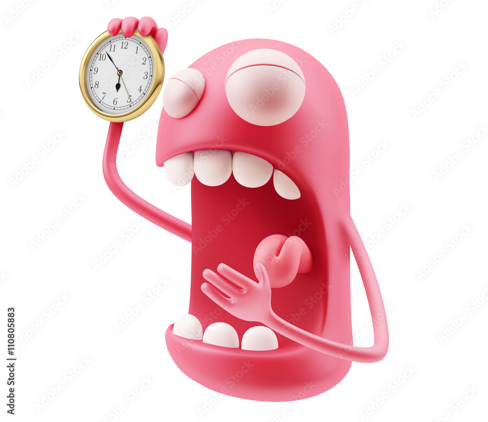 Clock Late Emoticon Face. 3d Rendering. Stock Illustration | Adobe Stock