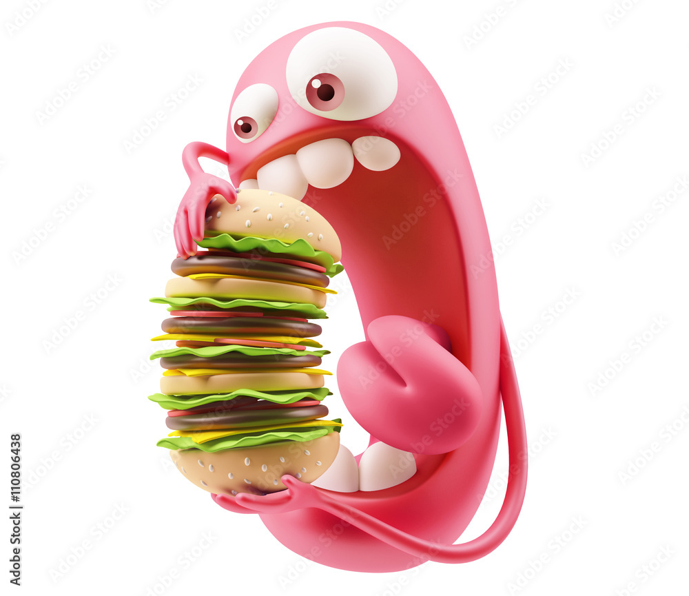 Eating Big Hamburger Emoticon Face. 3d Rendering. Stock Illustration ...