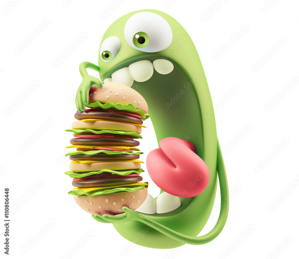 Eat Giant Burger Emoticon Character Face Expression. 3d Renderin Stock ...