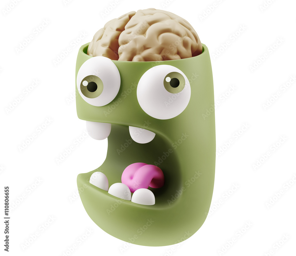 Dead Zombie Emoticon Character Face Expression. 3d Rendering. Stock ...