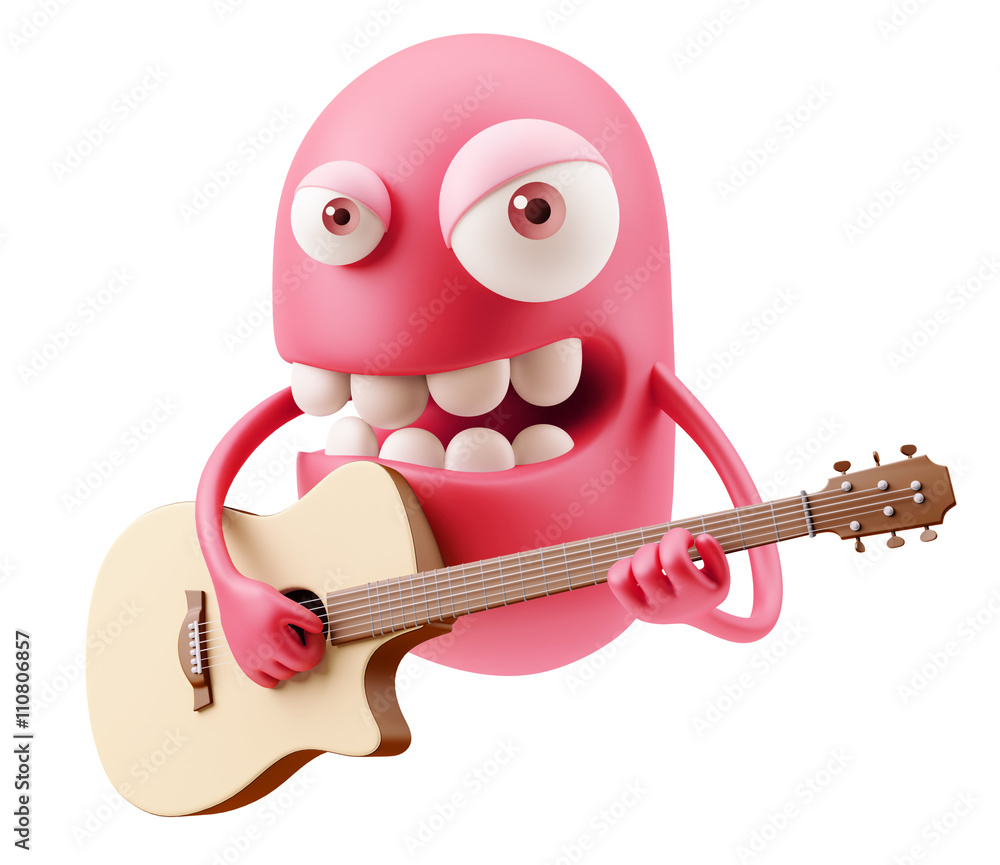 Rock Player Guitar Emoticon Character Face Expression. 3d Render Stock ...