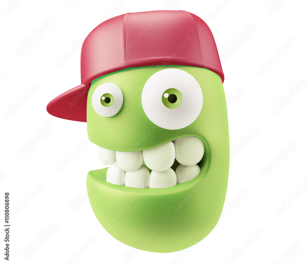 Fashion Red Hat Emoticon Face. 3d Rendering. Stock Illustration | Adobe ...