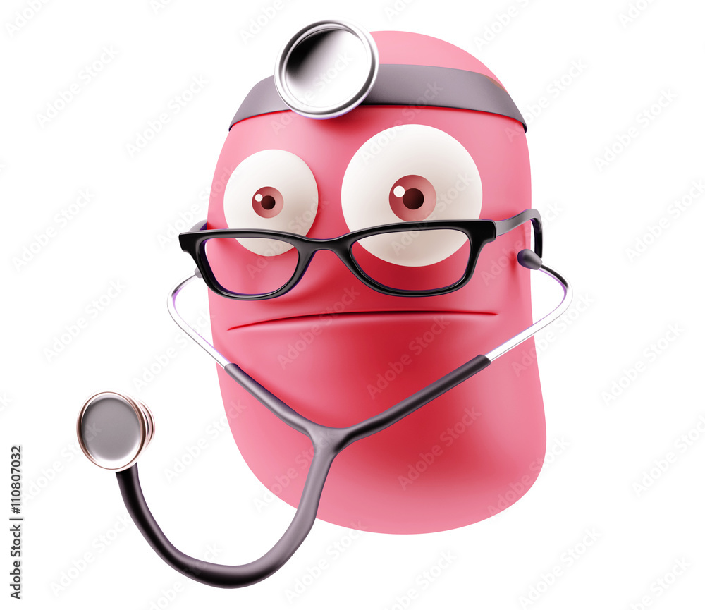 Doctor with stethoscope Emoticon Face. 3d Rendering. Stock Illustration ...