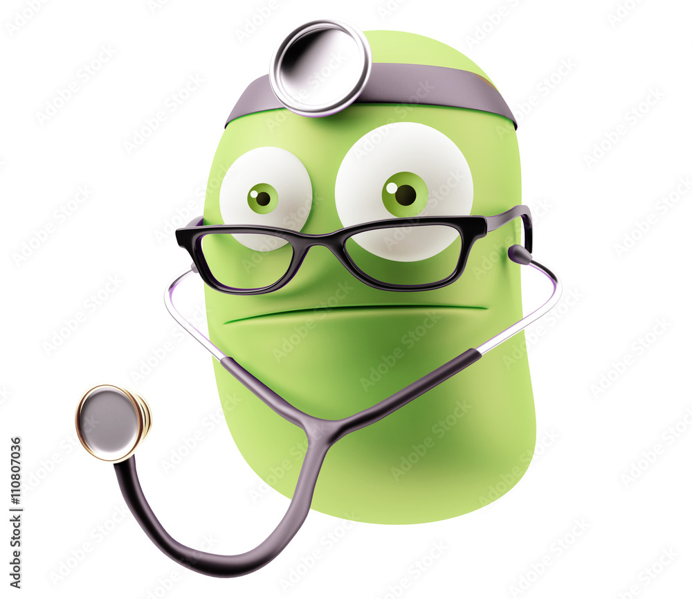 Doctor with stethoscope Emoticon Face. 3d Rendering. Stock Illustration ...