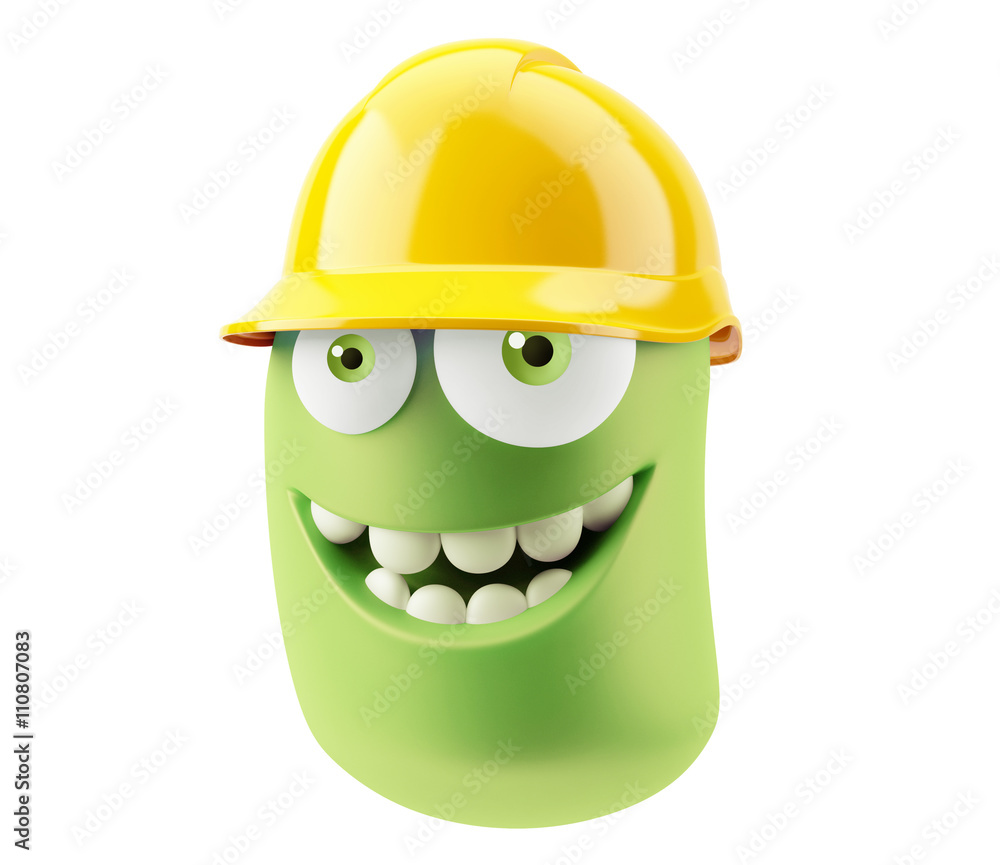 Construction Worker with hard hat yellow Emoticon Face. 3d Rende Stock ...