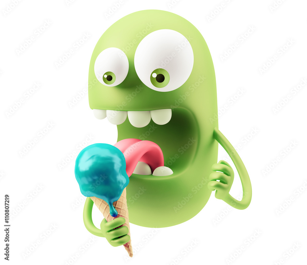 Eating an Ice Cream Emoticon Face. 3d Rendering. Stock Illustration ...
