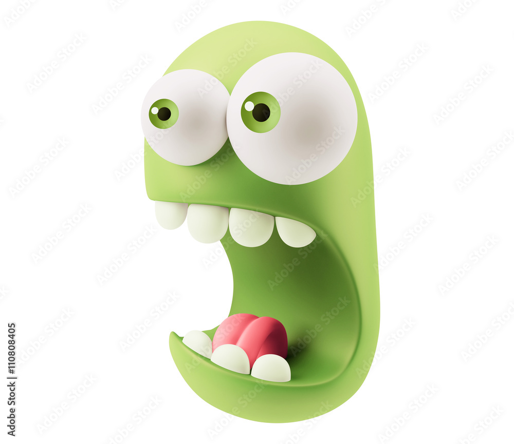 Shocked Emoticon Character Face Expression. 3d Rendering. Stock ...