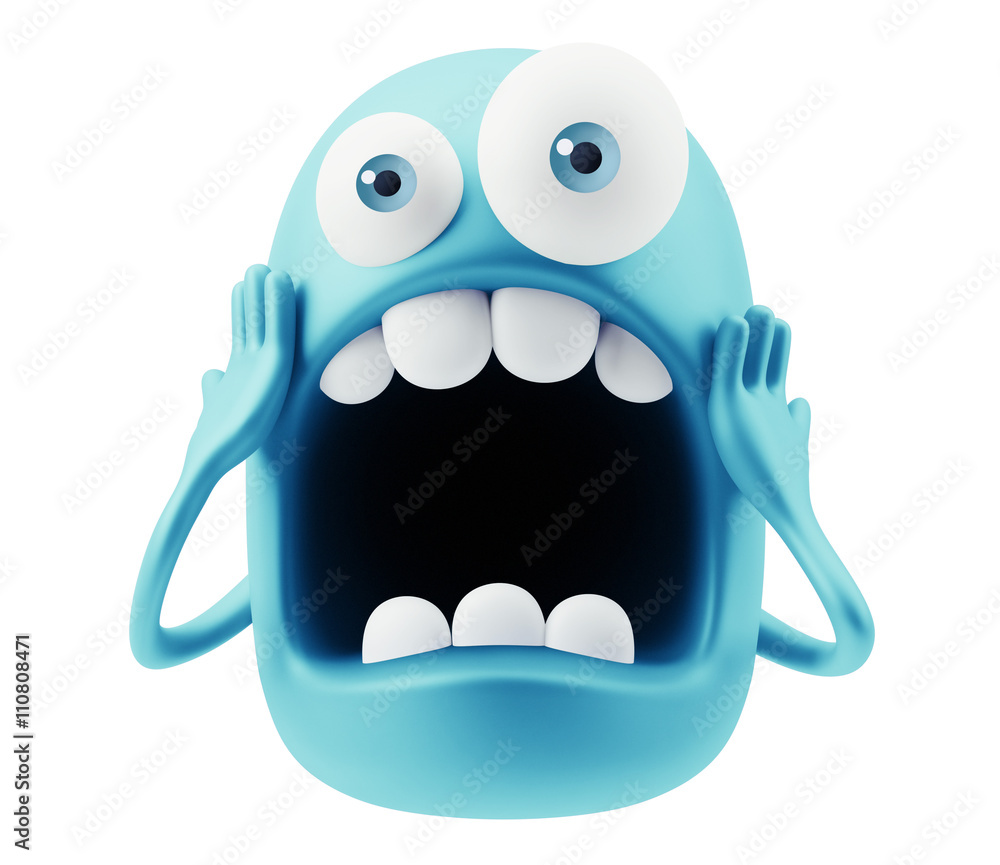 Shocked Emoticon Character Face Expression. 3d Rendering. Stock ...