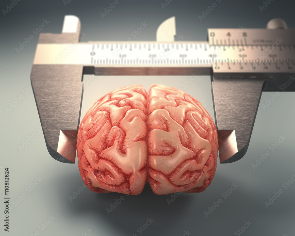 Caliper ruler measuring a human brain. Image concept of differences in ...